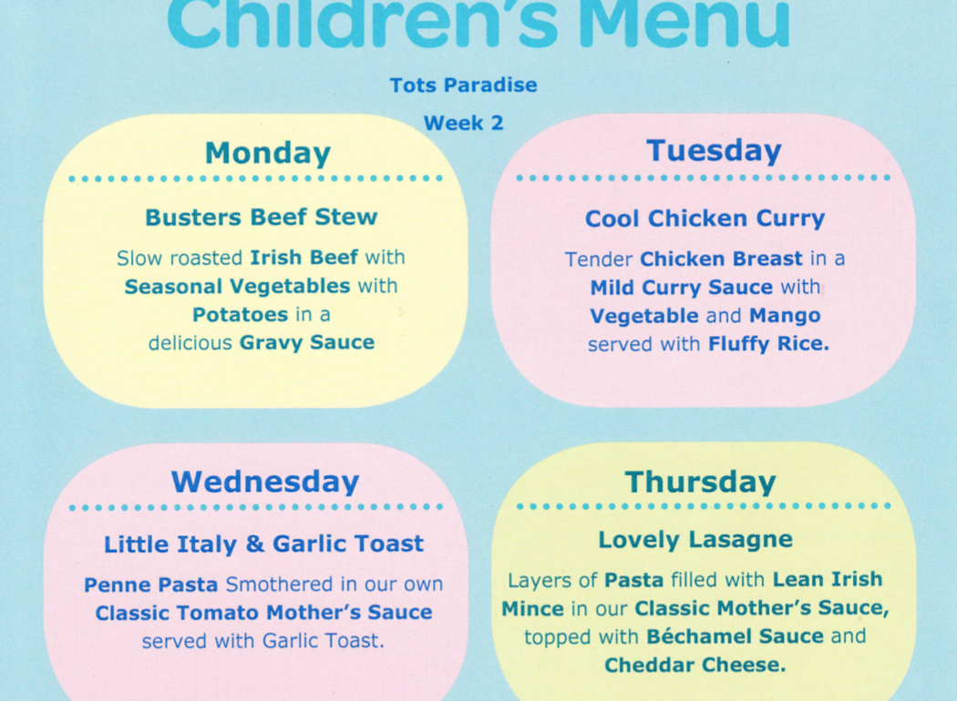 Meal Menu – Tots Paradise Crèche, Montessori, and Afterschool – Athenry ...