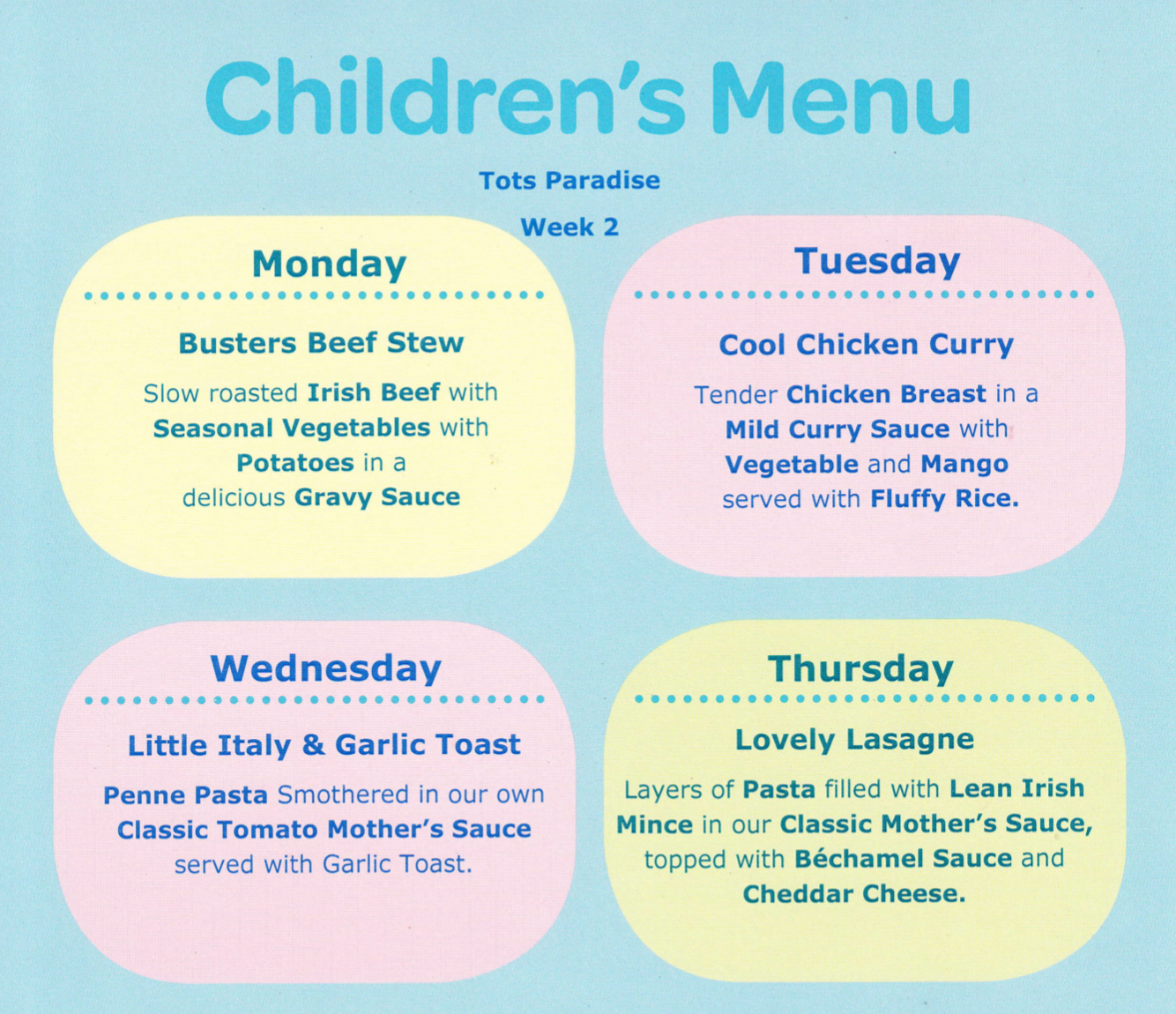 Meal Menu – Tots Paradise Crèche, Montessori, and Afterschool – Athenry ...